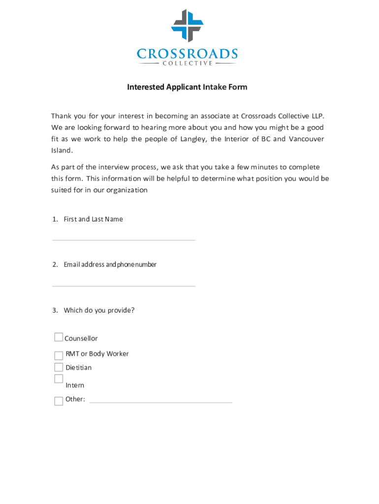 Fillable Online Interested Applicant Intake Form Thank you so much for ...
