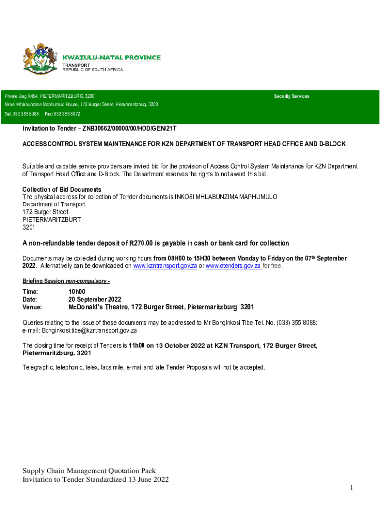 Fillable Online Invitation to Tender ZNB00662/00000/00/HOD/GEN/21T Fax ...