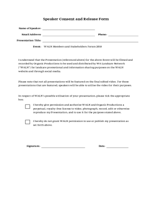 Fillable Online Speaker Consent and Release Form Event Name Fax Email ...