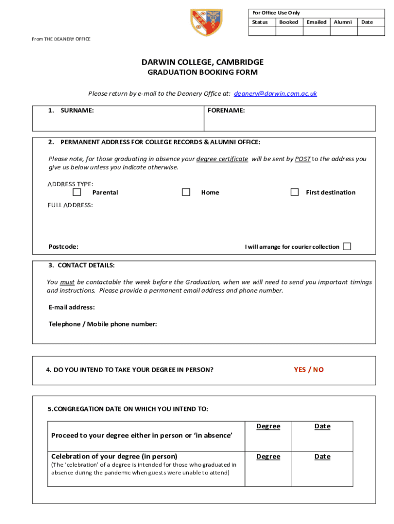Fillable Online Graduation Booking Form Fax Email Print - pdfFiller