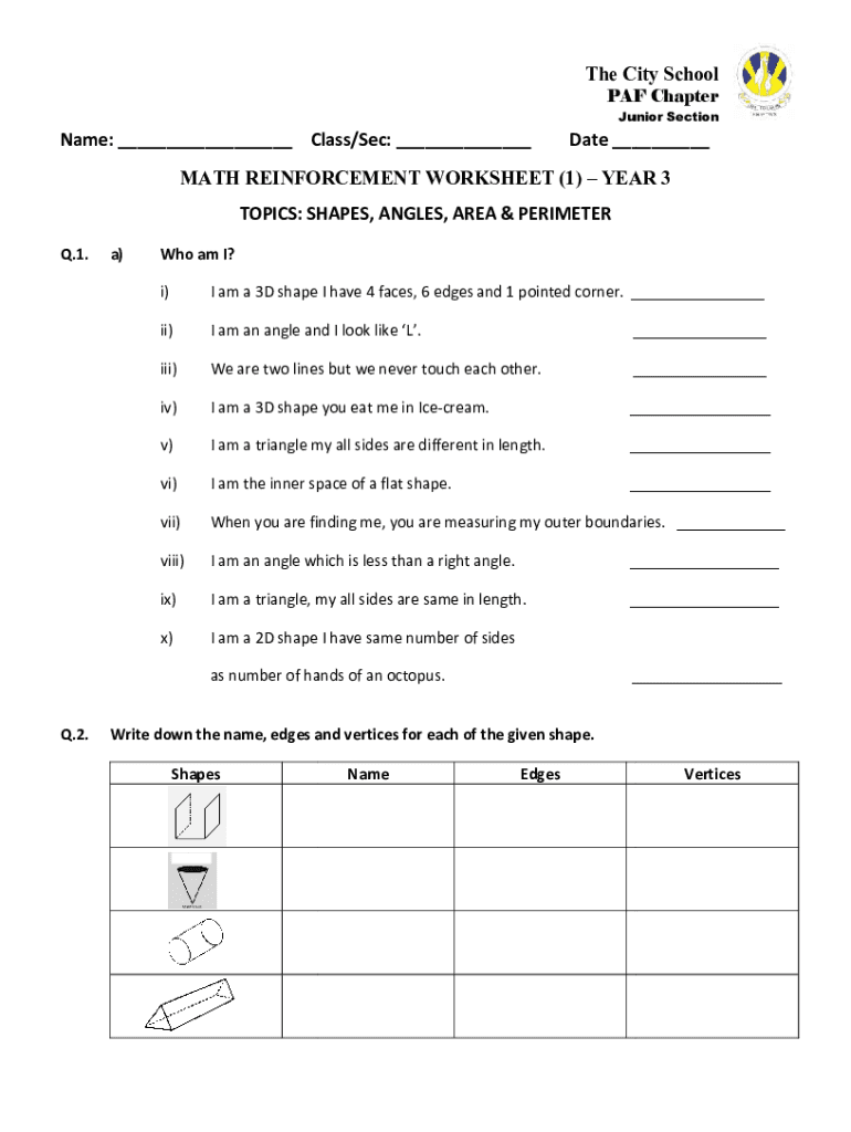 Fillable Online Class 3 Home Work / Worksheets - paf juniors ...