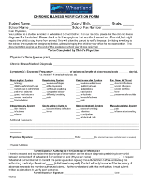 Fillable Online CHRONIC ILLNESS VERIFICATION FORM Student Name Fax ...