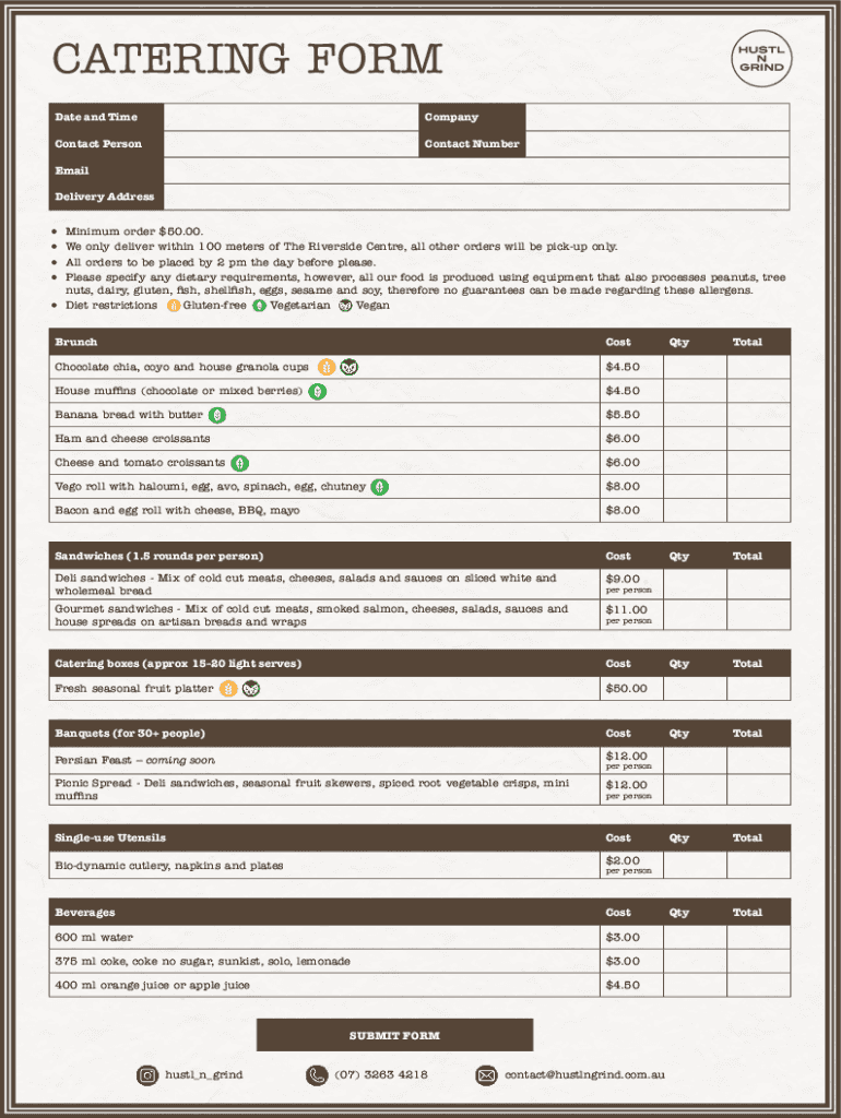 Fillable Online CATERING FORM Fax Email Print - pdfFiller