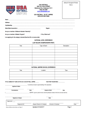 Fillable Online usa softball elite umpire application form Fax Email ...