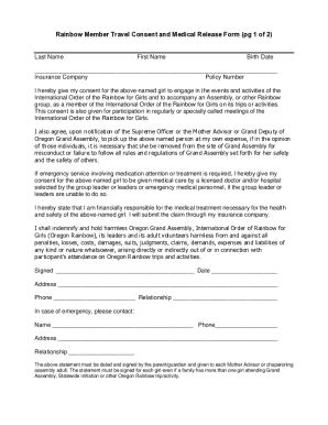 Fillable Online Rainbow Member Travel Consent and Medical Release Form ( ... Fax Email Print ...