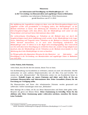Mustertext zur Ination und Einwilligung von ... Doc Template | pdfFiller