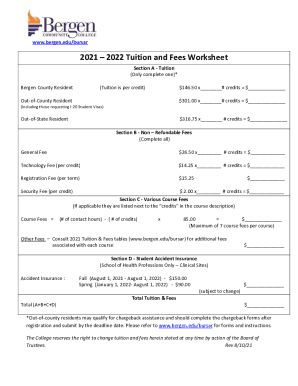 Fillable Online 20212022 Tuition and Fees Worksheet Fax Email Print ...