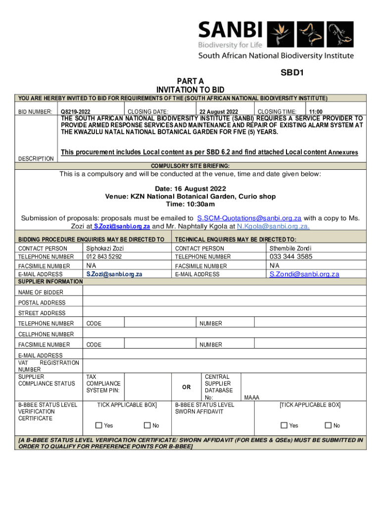 Fillable Online South African National Biodiversity Institute (SANBI ...