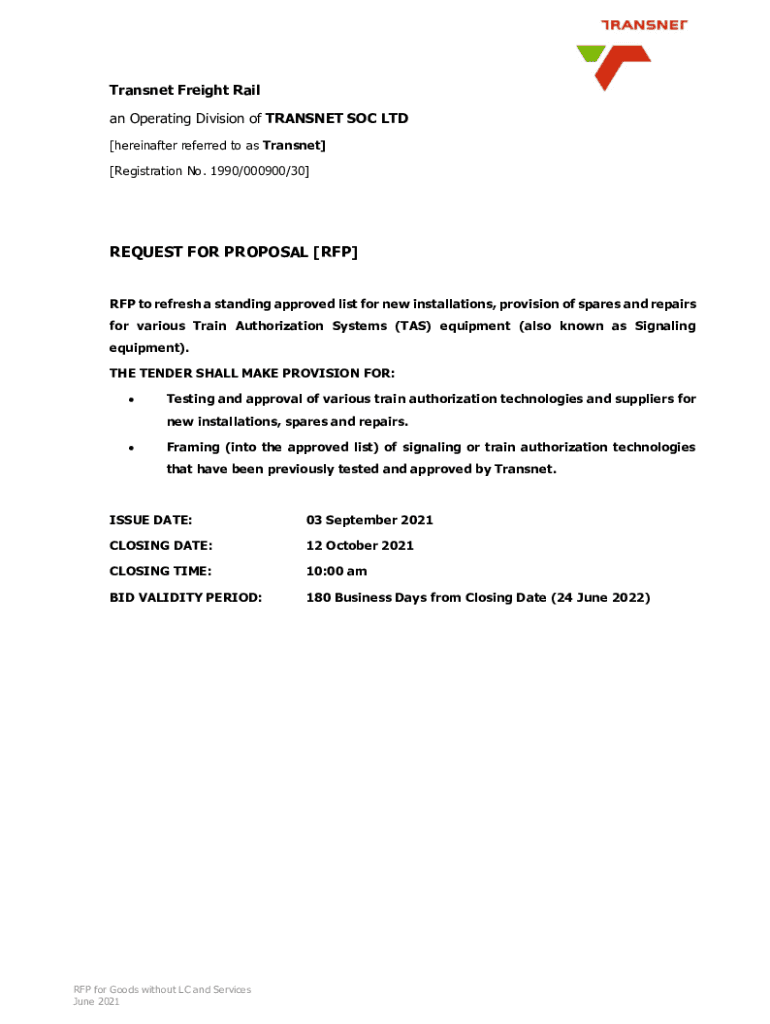 Fillable Online Transnet Request for Proposal No TE21-KDS-8HH-00965 Fax ...