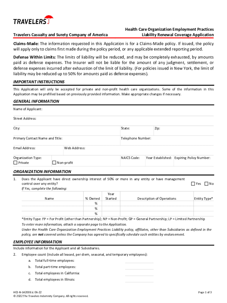 Fillable Online Employment Practices Liability Renewal Coverage Fax ...