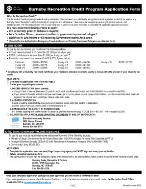 Fillable Online Burnaby recreation credit program application form Fax ...