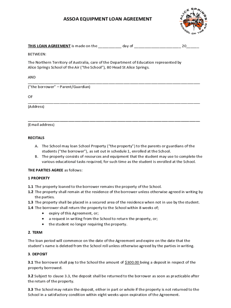 Fillable Online ASSOA EQUIPMENT LOAN AGREEMENT Fax Email Print - pdfFiller