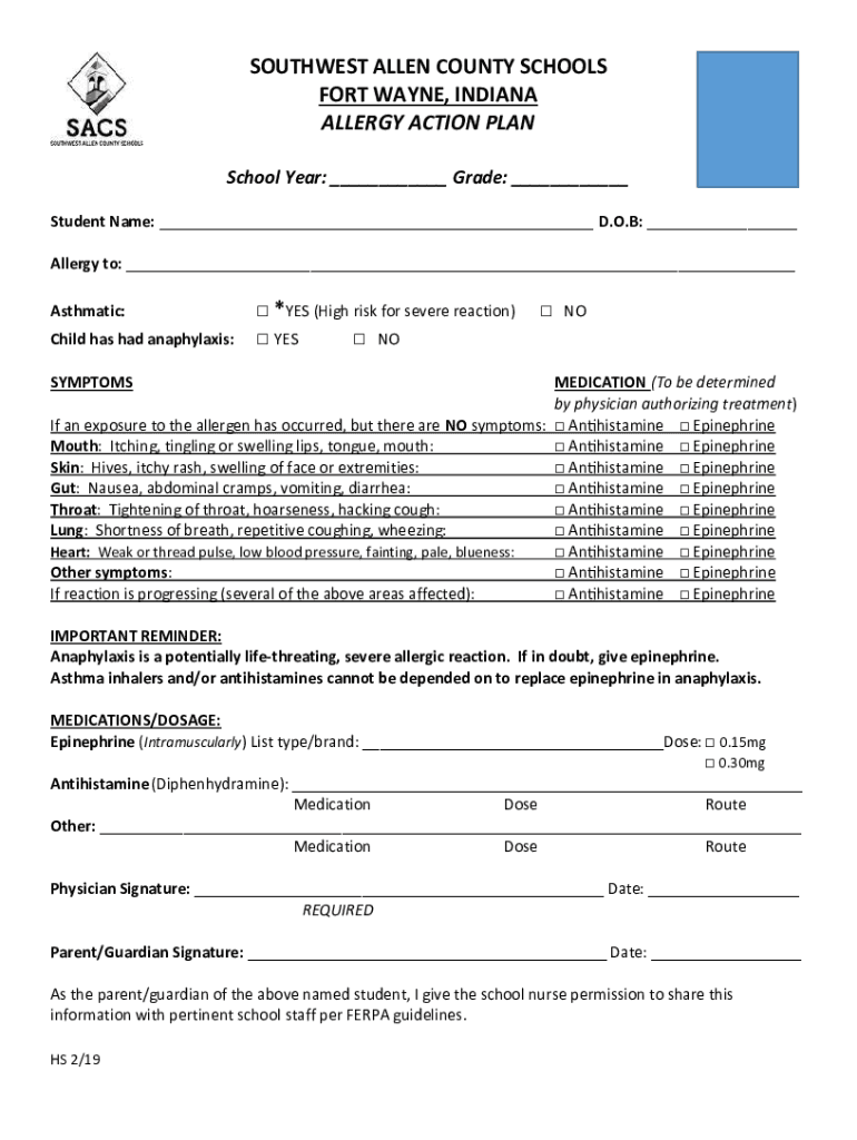 Fillable Online southwest allen county schools fort wayne, indiana ...