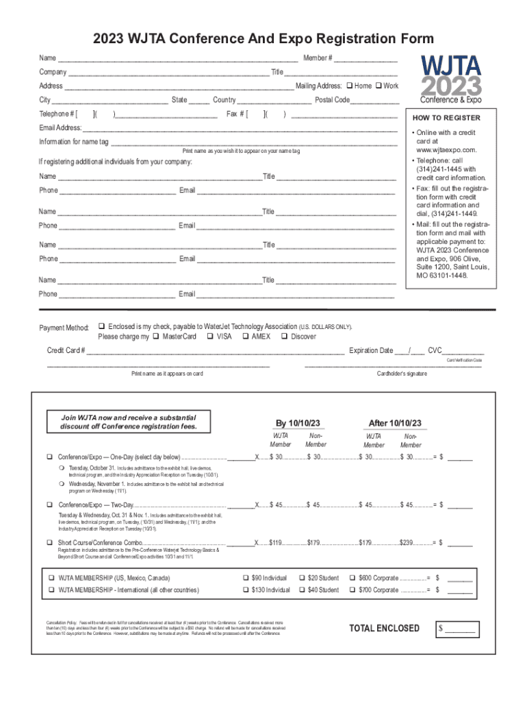 Fillable Online 2023 WJTA Conference And Expo Registration Form Fax ...