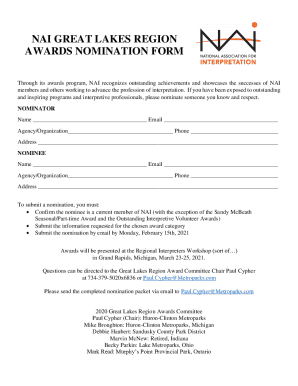 Fillable Online NAI GREAT LAKES REGION AWARDS NOMINATION FORM Fax Email Print - pdfFiller