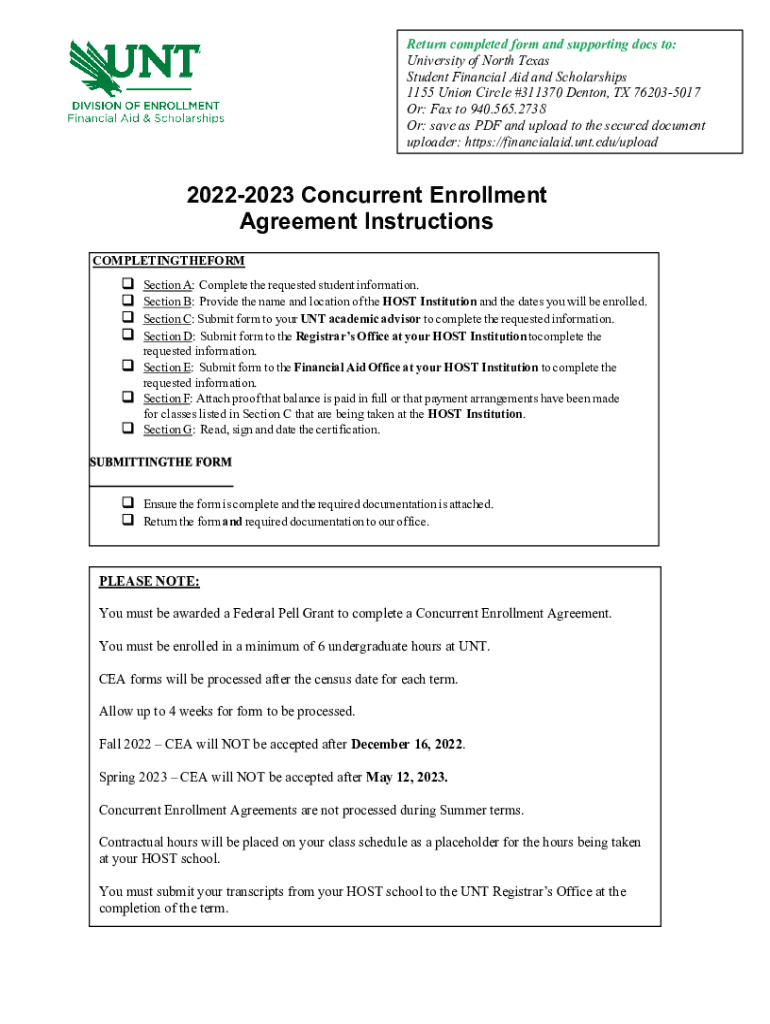 Fillable Online 2022-2023 Concurrent Enrollment Agreement Instructions Fax Email Print - pdfFiller