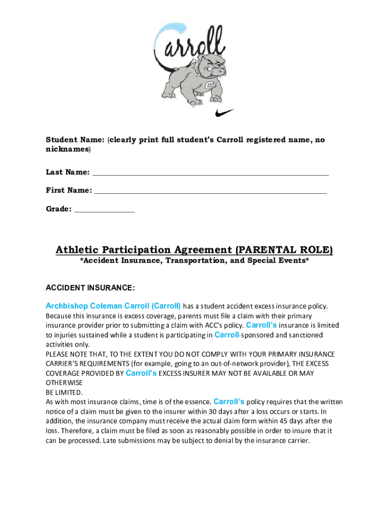 Fillable Online Participation Agreement Athletics-July2019 Fax Email Print - pdfFiller