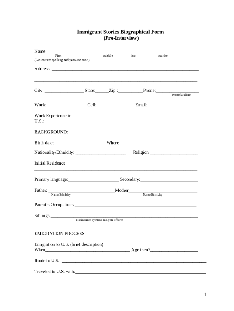 Immigrant Stories Biographical Doc Template | pdfFiller