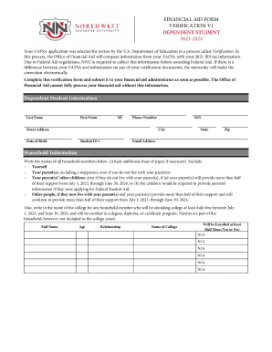 Fillable Online financial aid form verification v1 - dependent student ...