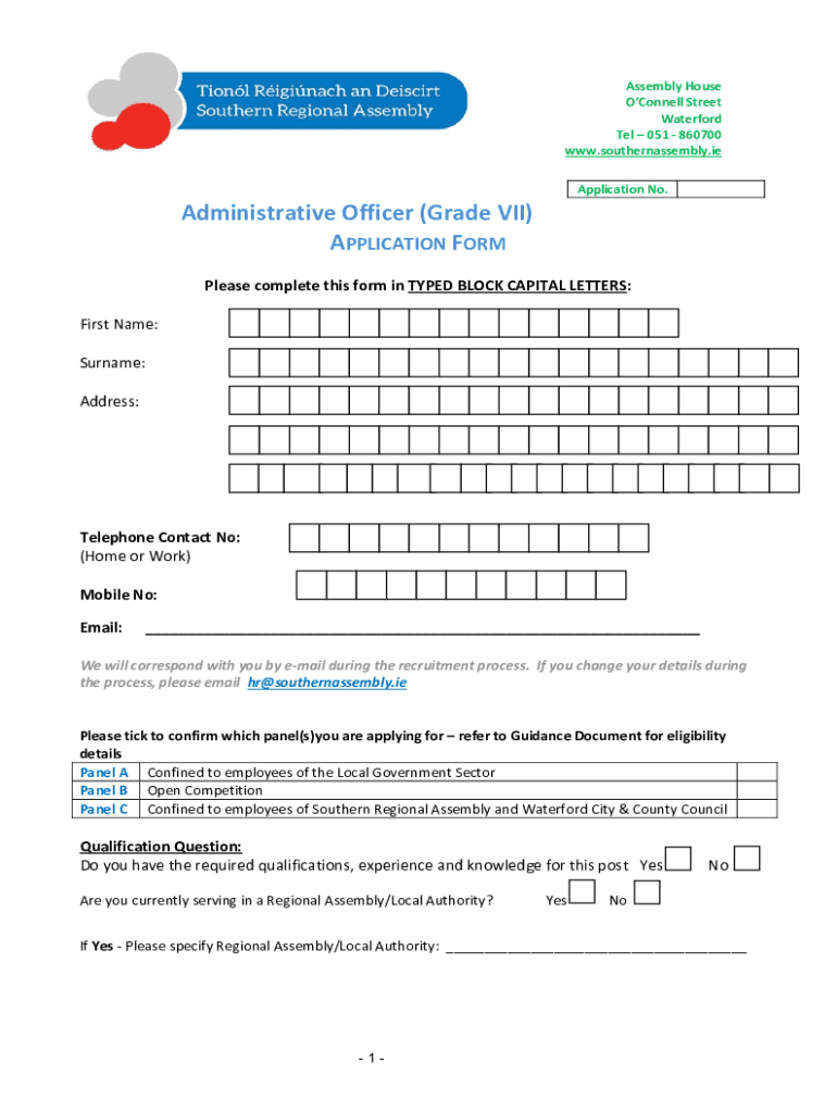 Fillable Online Administrative Officer (Grade VII) Fax Email Print ...