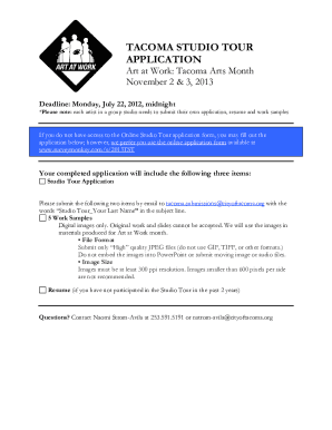 Fillable Online TACOMA STUDIO TOUR APPLICATION Fax Email Print - pdfFiller