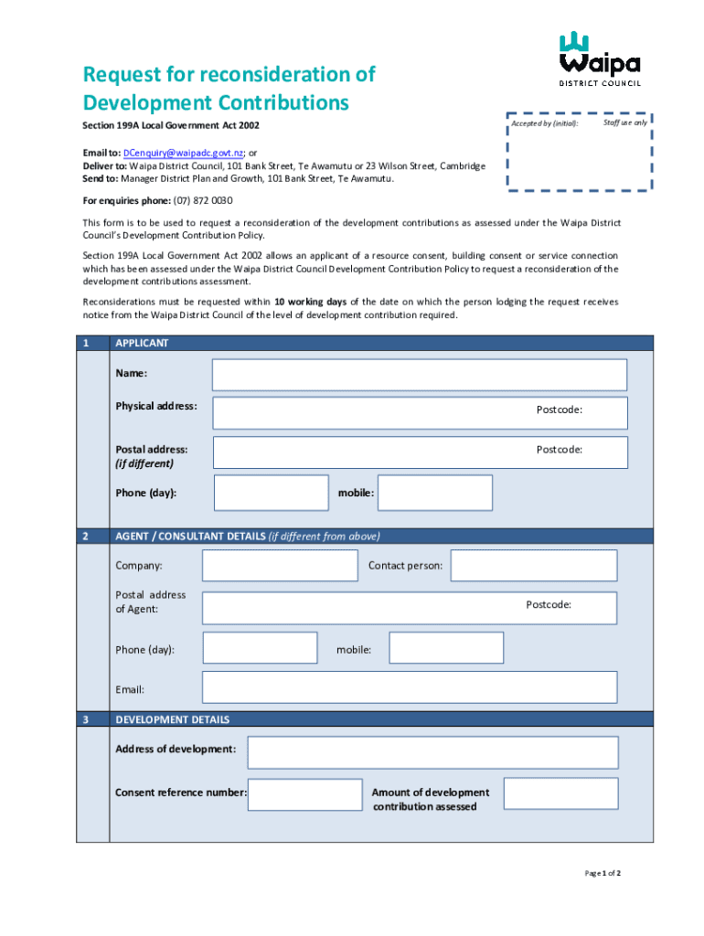 Fillable Online development contributions reconsideration request Fax Email Print - pdfFiller