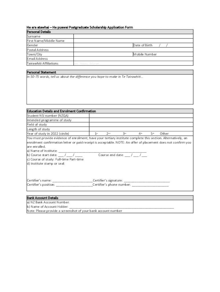 Fillable Online He puawai Postgraduate Scholarship Application Form Fax Email Print - pdfFiller
