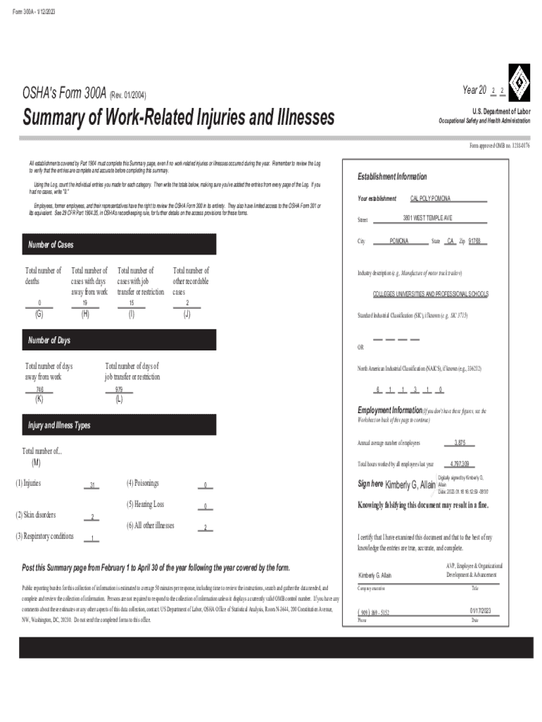 Fillable Online Form 300A - 1/12/2023 Fax Email Print - pdfFiller