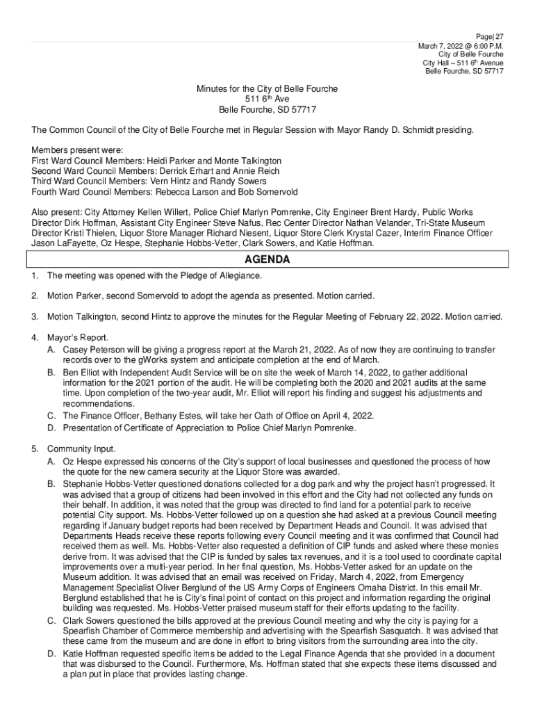 Fillable Online City Council and Boards - Belle Fourche, SD Fax Email ...