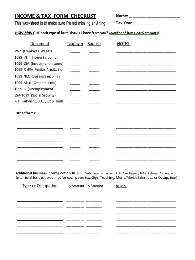 Fillable Online INCOME & TAX FORM CHECKLIST Fax Email Print - pdfFiller