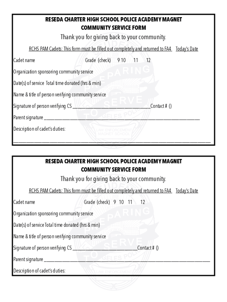 Fillable Online Community Service Doc WIth Form Field 2021 Fax Email ...