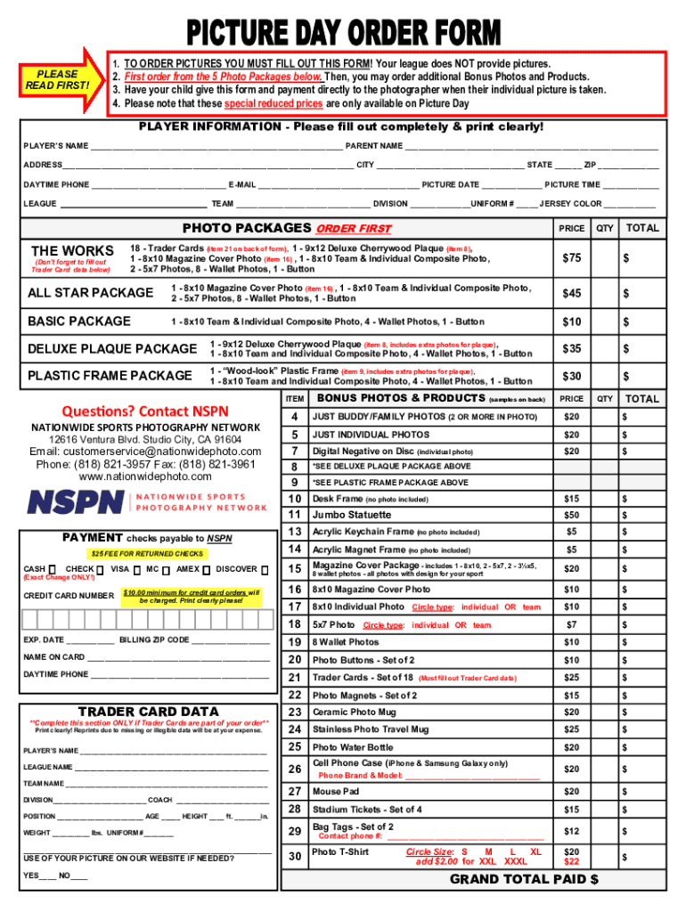 Fillable Online Sports photo packages order forms: Fill out & sign ...