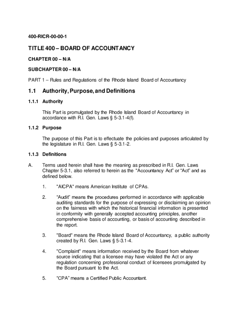 Fillable Online Part 1 - Rules and Regulations of the Rhode Island Board ... Fax Email Print ...