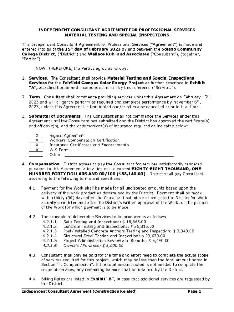 Fillable Online subconsultant agreement for professional services Fax ...