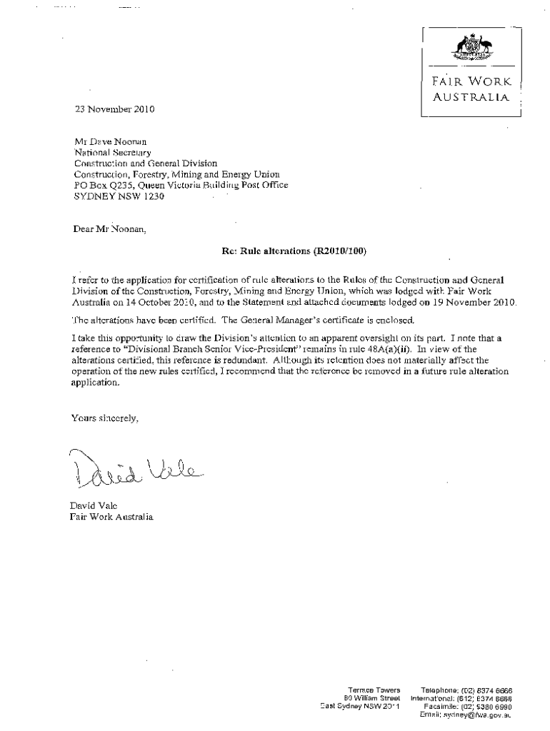 Fillable Online Important message for members from Dave Noonan, CFMEU ...