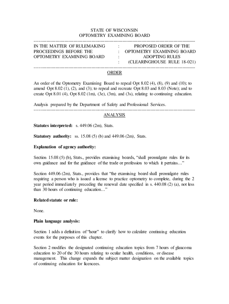 Fillable Online docs legis wisconsin STATE OF WISCONSIN OPTOMETRY EXAMINING BOARD ... Fax Email ...