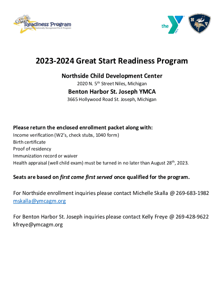 Fillable Online Application 2023-2024 Berrien County GSRP Pre ...