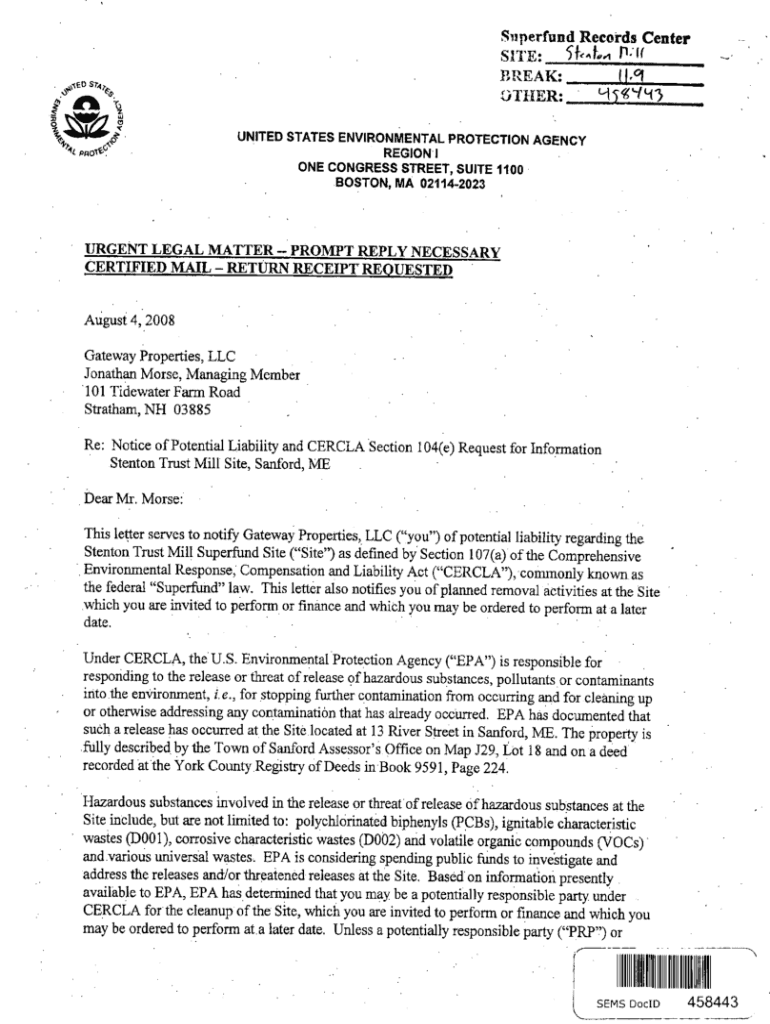 Fillable Online GENERAL NOTICE LETTER/104 INFORMATION REQUEST - GATEWAY ...