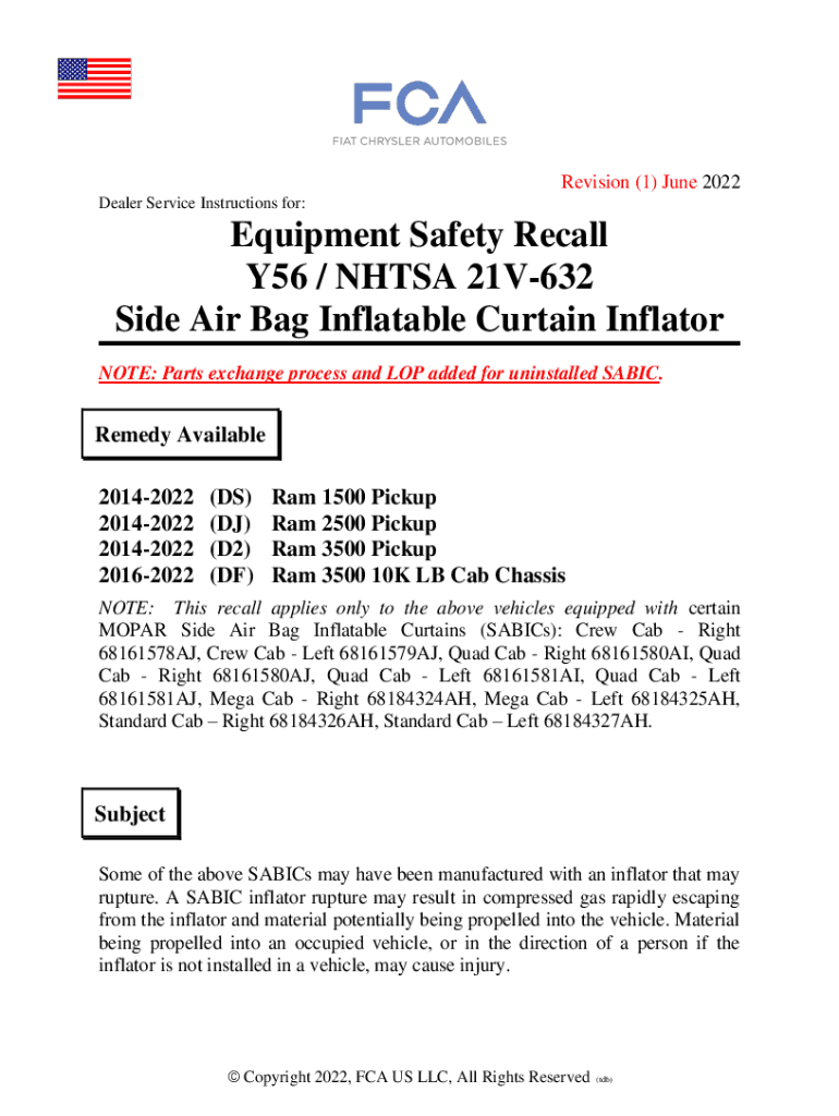 Fillable Online Equipment Safety Recall Y56 - Side Air Bag Inflatable ...