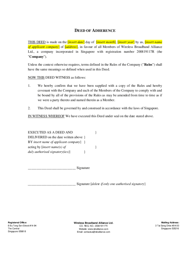 Fillable Online Deed of adherence to the early stage shareholder ...
