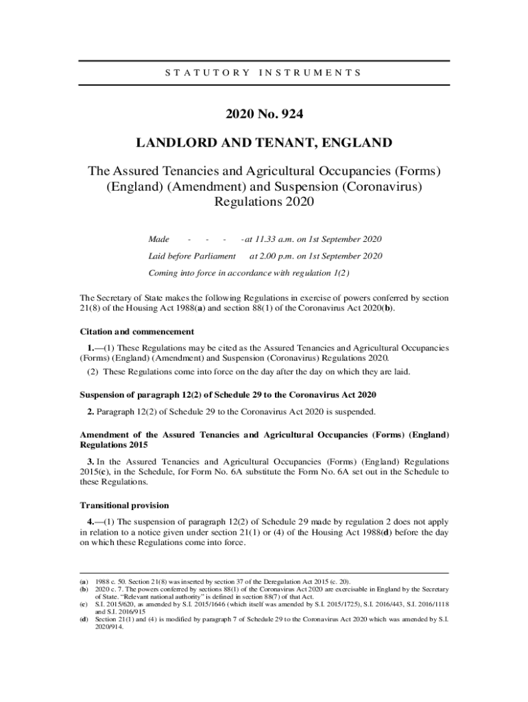 Fillable Online The Assured Tenancies and Agricultural Occupancies ...