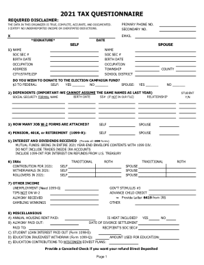 Fillable Online 2021 TAX QUESTIONNAIRE Fax Email Print - pdfFiller