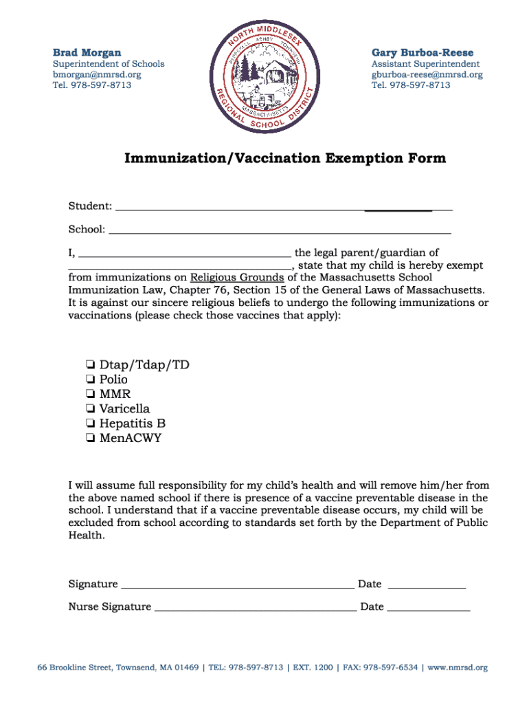 Fillable Online Immunization/Vaccination Exemption Form Fax Email Print ...