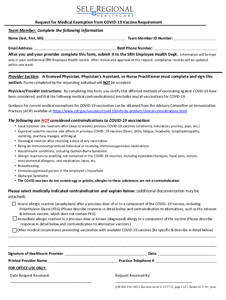 Fillable Online Request for Medical Exemption from COVID-19 Vaccine.docx Fax Email Print - pdfFiller
