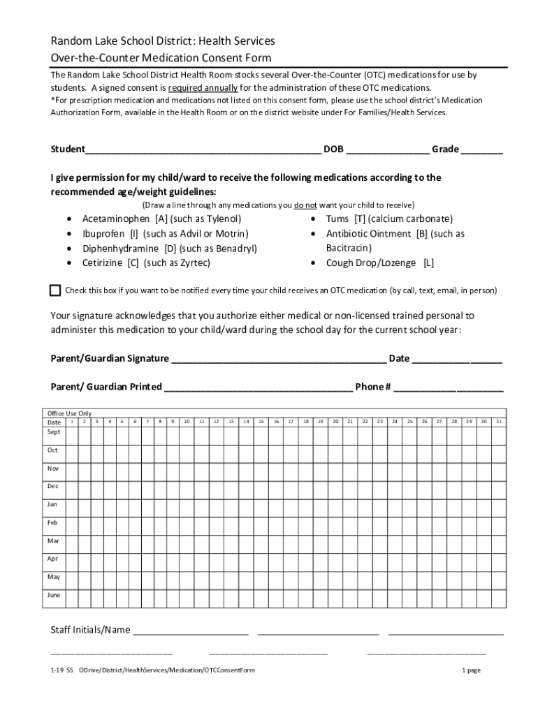 Fillable Online Health Services Over-the-Counter Medication Consent ...
