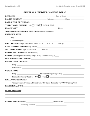 Fillable Online Funeral PlanningSt John the Evangelist Parish Fax Email ...