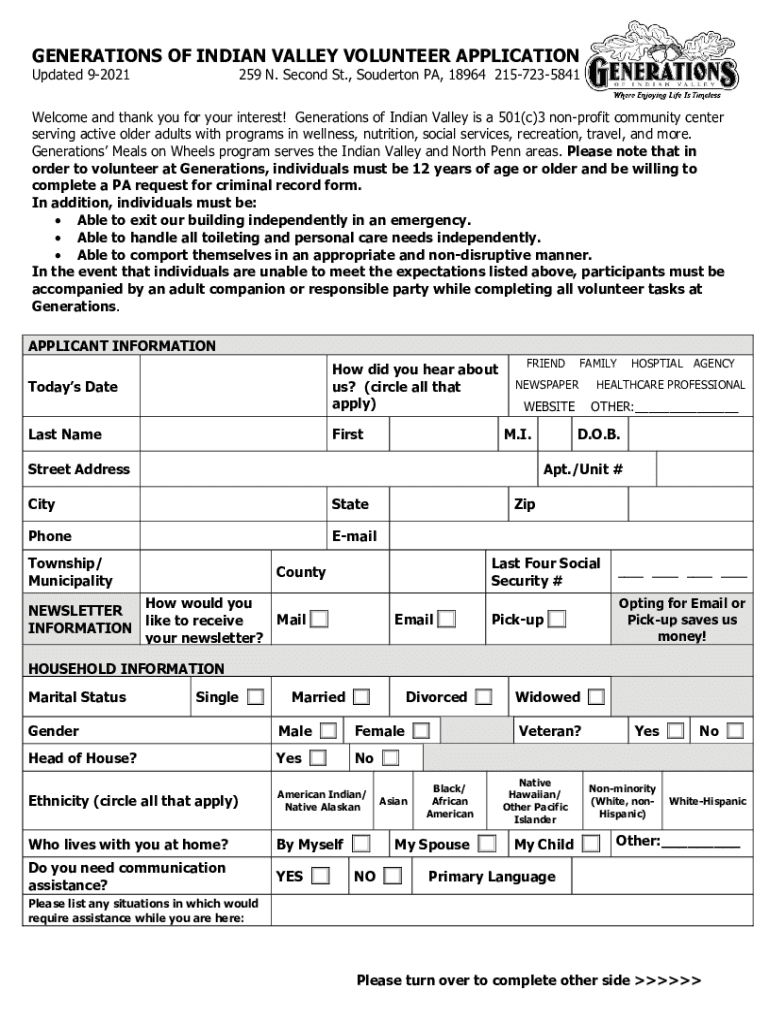 Fillable Online Social Service Assistance - Generations of Indian Valley inc ... Fax Email Print ...