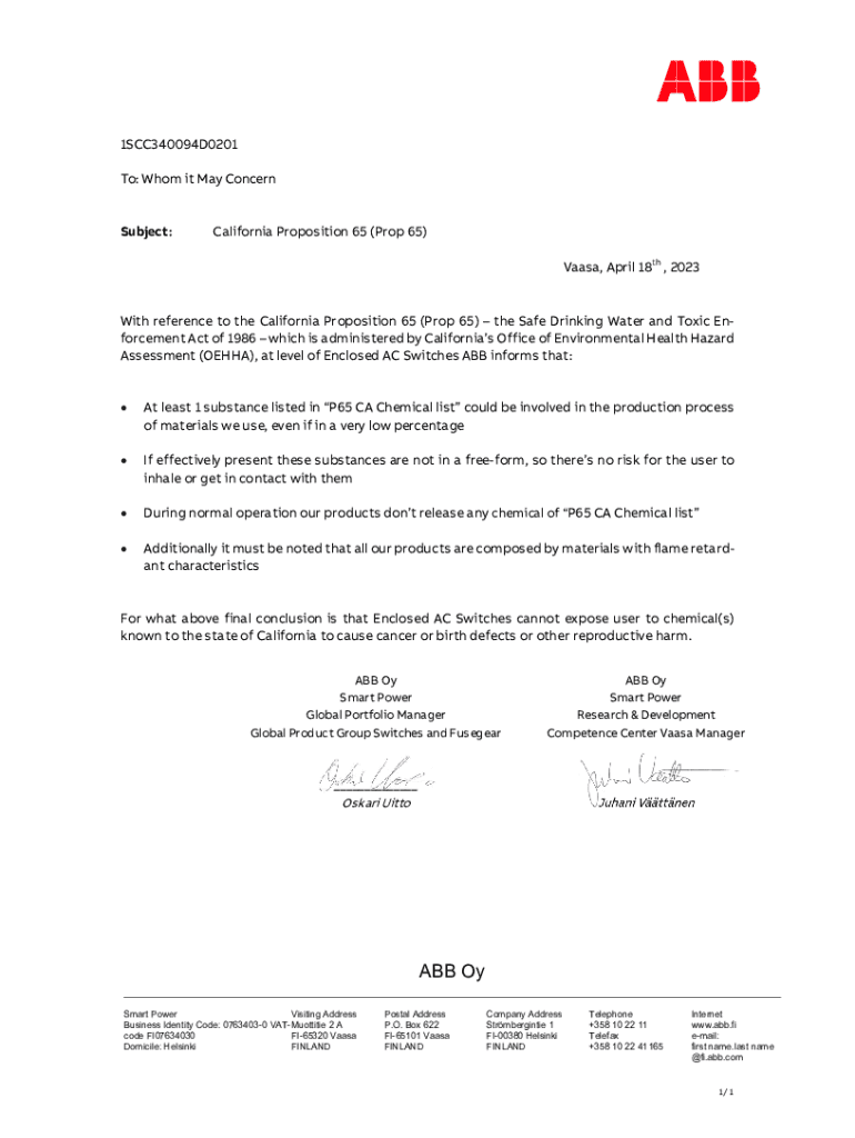 Fillable Online Proposition 65 Law and Regulations - OEHHA - CA.gov Fax ...