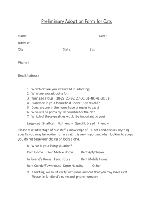 Fillable Online Cat Adoption Papers Form - Fill Out and Sign Printable ...