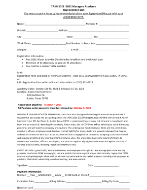 Fillable Online TASN (Summer 2022) Managers Academy Registration Form Fax Email Print - pdfFiller